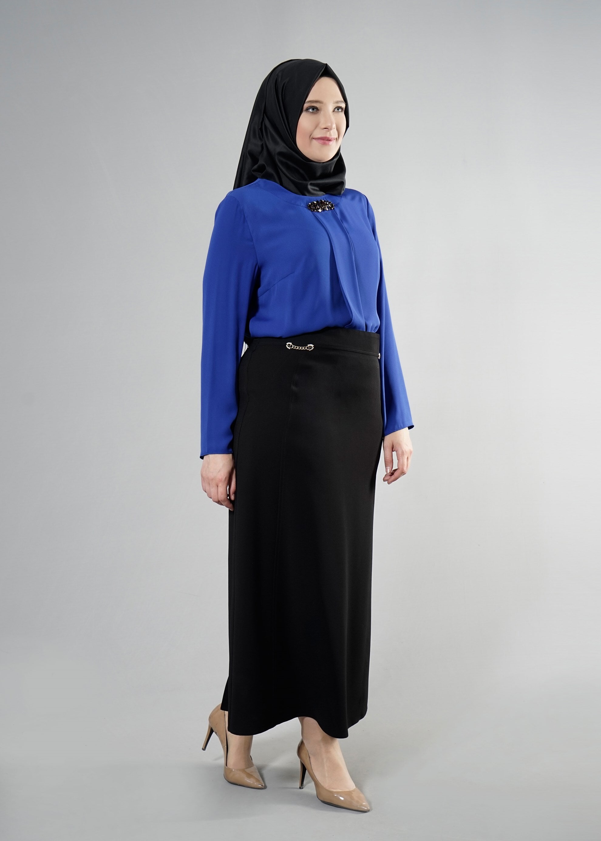 BLACK 6867 Duru Crep Tesettür Etek 44/52 TEK42 Modest Hijab Clothing ...