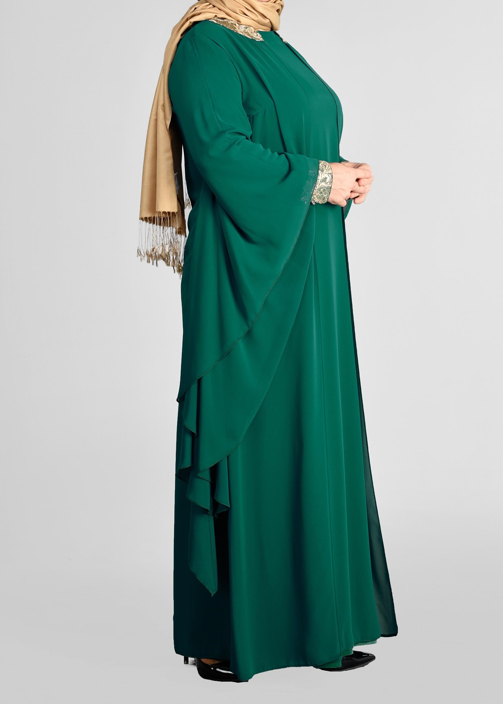 GREEN 5406 NEW MULTİ ŞİFON ABİYE 44/52 TEK46 Modest Hijab Clothing | ALVİNA